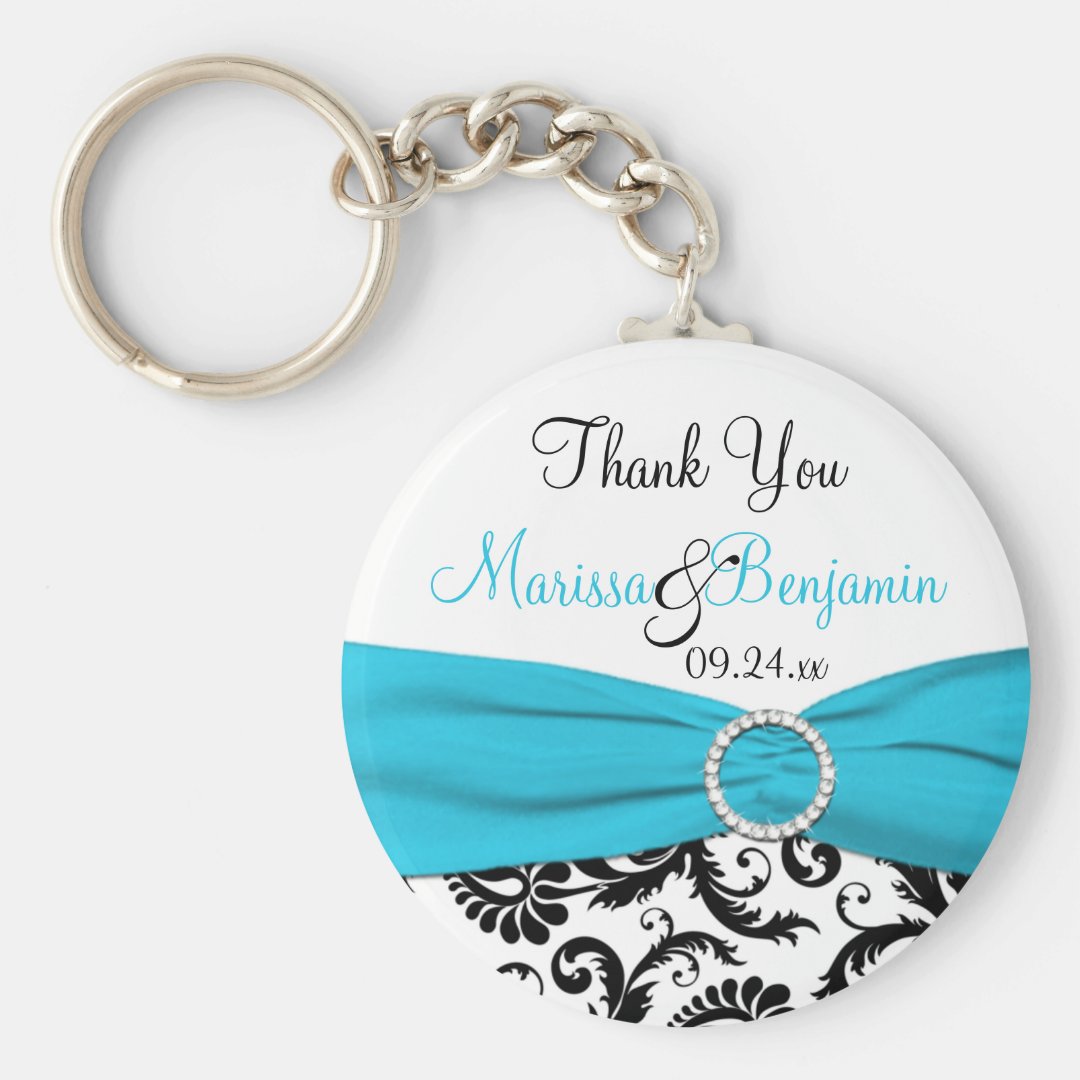Blue, White, and Black Wedding Favor Key Chain | Zazzle