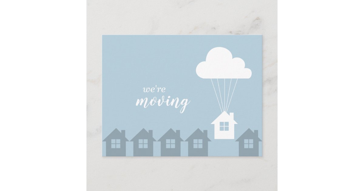 Blue White and Gray We're Moving Flying Home Postcard | Zazzle