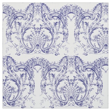 Vintage Baroque Rococo Scrolls & Roses Pattern Fabric | Zazzle