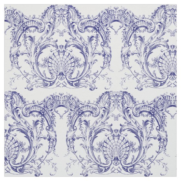 Vintage Baroque Rococo Scrolls & Roses Pattern Fabric | Zazzle
