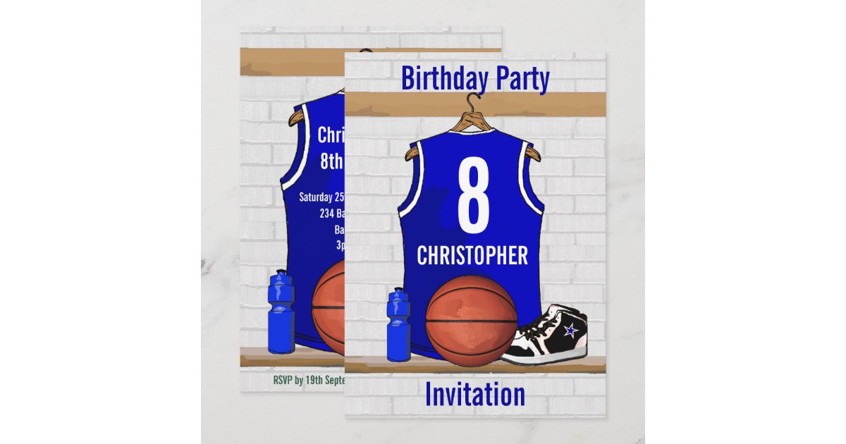 Blue White Basketball Jersey Birthday Party Invitation | Zazzle