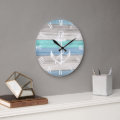 Blue & White Beach Wood Nautical Stripes & Anchor Large Clock | Zazzle