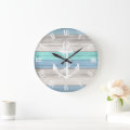 Blue & White Beach Wood Nautical Stripes & Anchor Large Clock | Zazzle