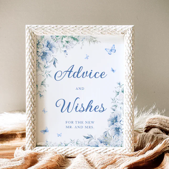 Blue White Bridal Shower Advice and Wishes Poster | Zazzle