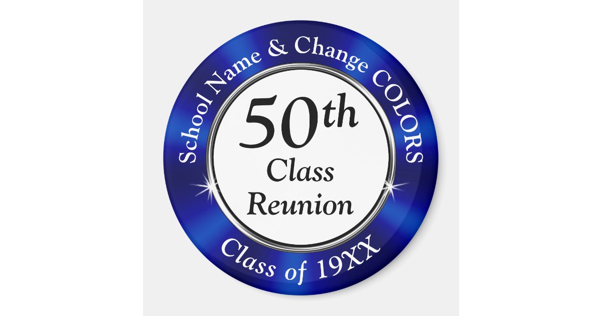 Blue, White, Cheap 50th Class Reunion Souvenirs, Magnet | Zazzle