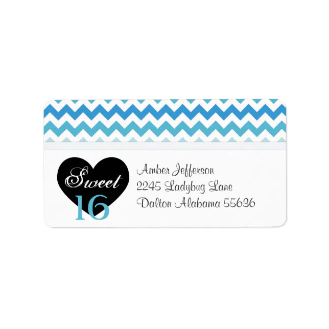 Blue & White Chevron Sweet 16 Party Address Labels | Zazzle