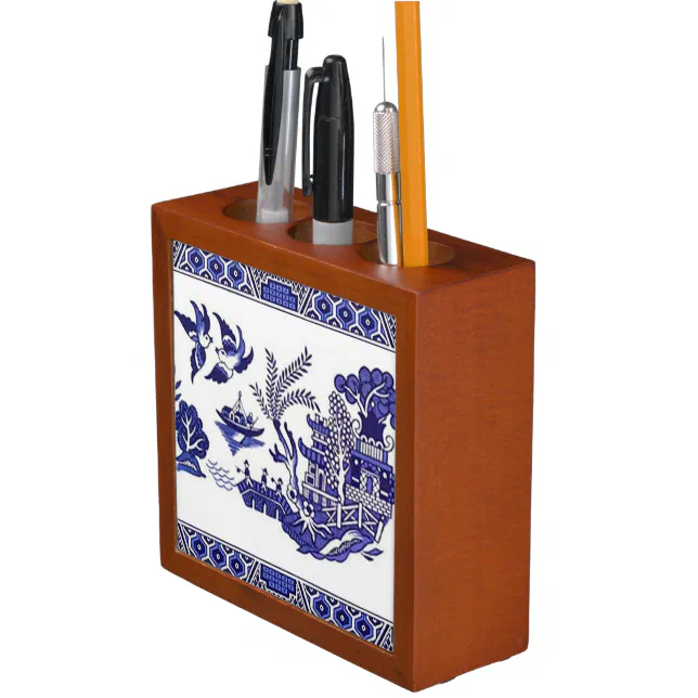 Blue & White China Blue Willow Design Desk Organizer | Zazzle