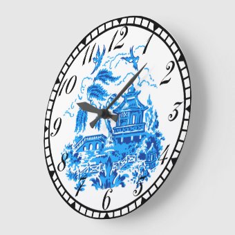 Blue & White China Blue Willow Design Large Clock | Zazzle