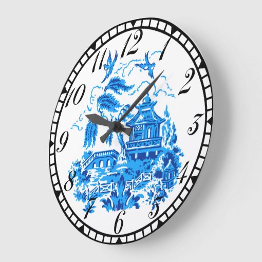 Blue & White China Blue Willow Design Large Clock | Zazzle