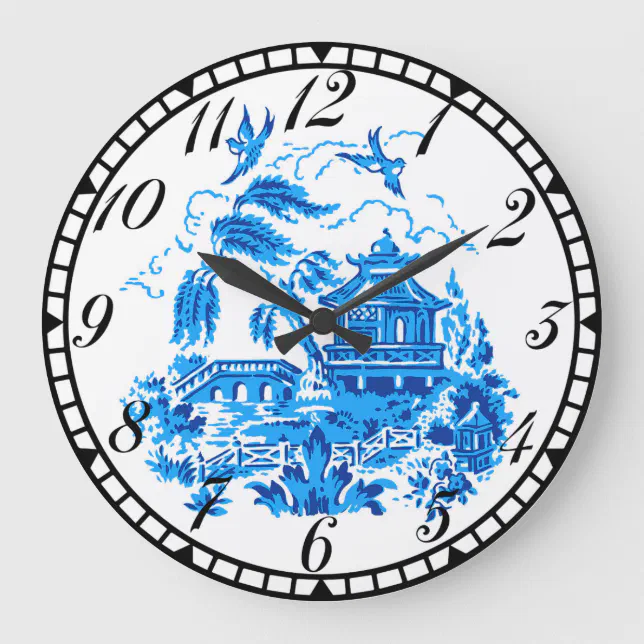 Blue & White China Blue Willow Design Large Clock | Zazzle
