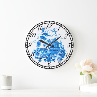 Blue & White China Blue Willow Design Large Clock | Zazzle