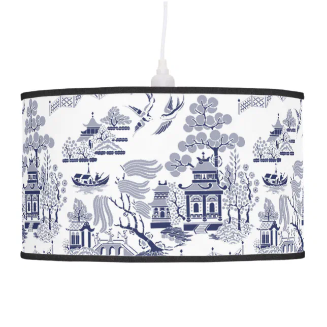 Blue & White China Blue Willow Pendant Lamp | Zazzle