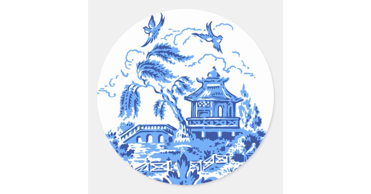 Blue & White China Blue Willow Stickers | Zazzle
