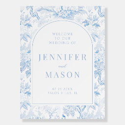 Blue white chinoiserie boho wedding welcome sign | Zazzle