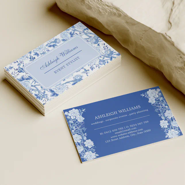 Blue White Chinoiserie Floral Event Stylist Business Card | Zazzle