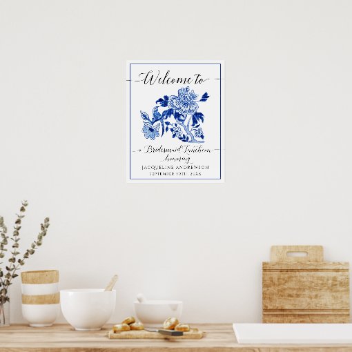 Blue White Chinoiserie Floral Welcome Luncheon Poster | Zazzle