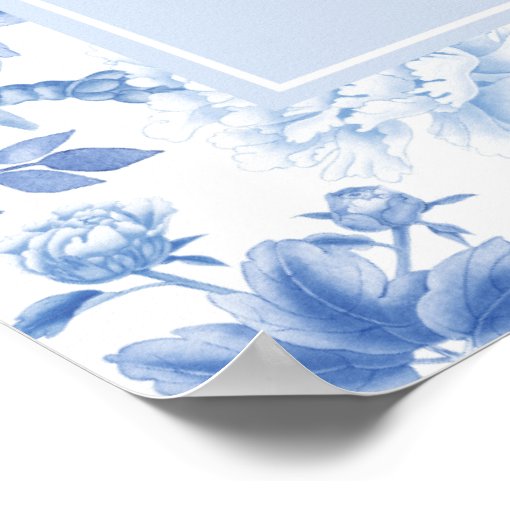 Blue White Chinoiserie Peony Bird Wedding Welcome Poster | Zazzle