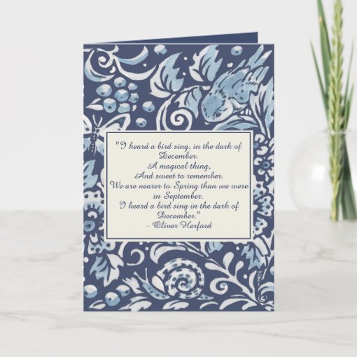 Blue, White Christmas Bird Winter Poem Delft Name Holiday Card | Zazzle