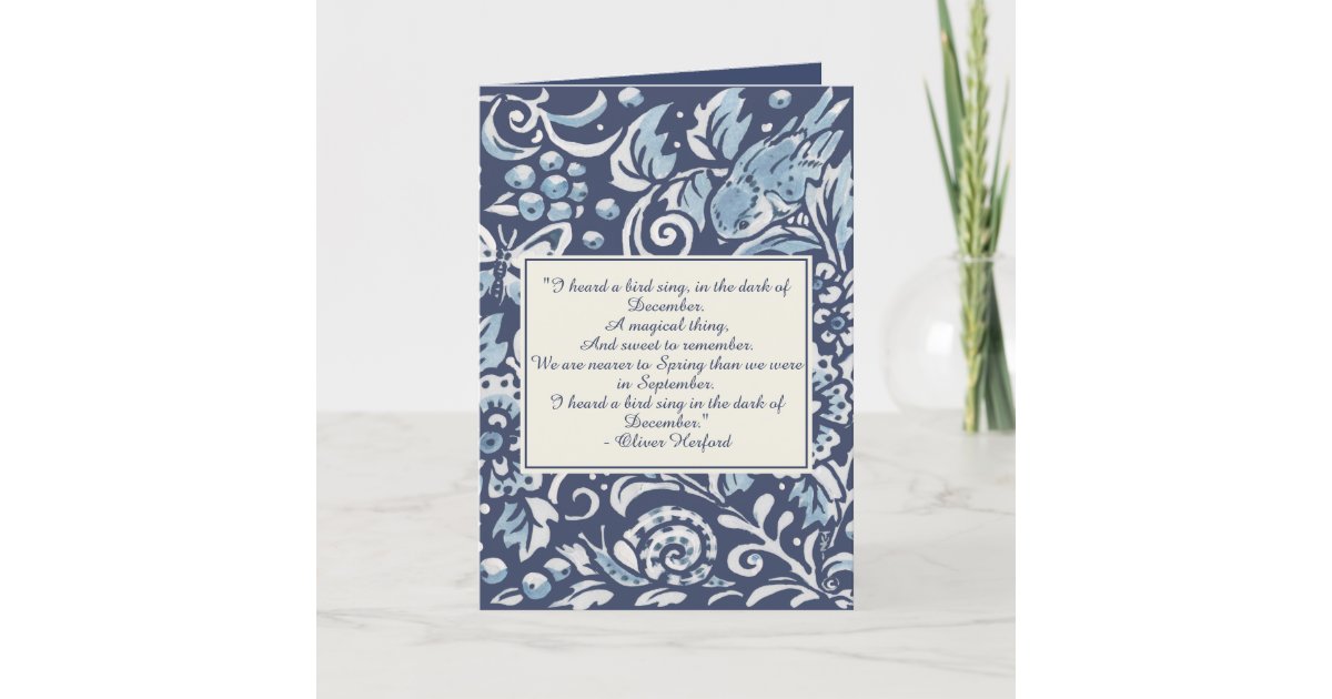 Blue, White Christmas Bird Winter Poem Delft Name Holiday Card | Zazzle