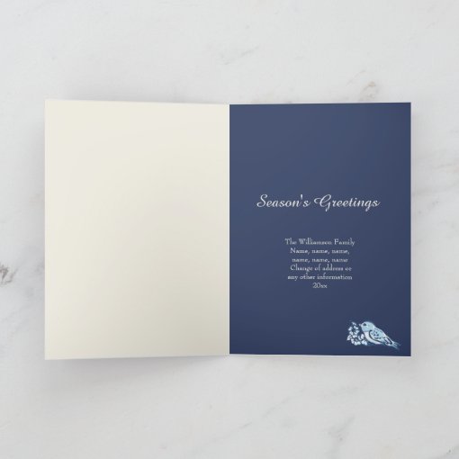Blue, White Christmas Bird Winter Poem Delft Name Holiday Card | Zazzle