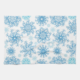 Blue white Christmas snowflake kitchen towel | Zazzle