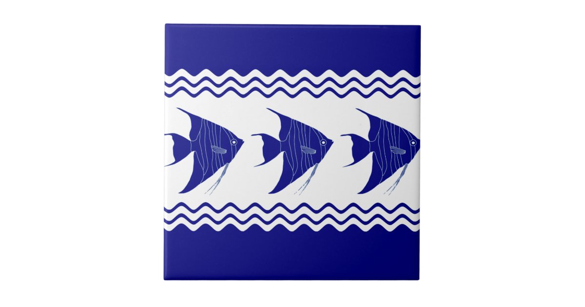 Blue White Coastal Angelfish Stripes Ceramic Tile | Zazzle