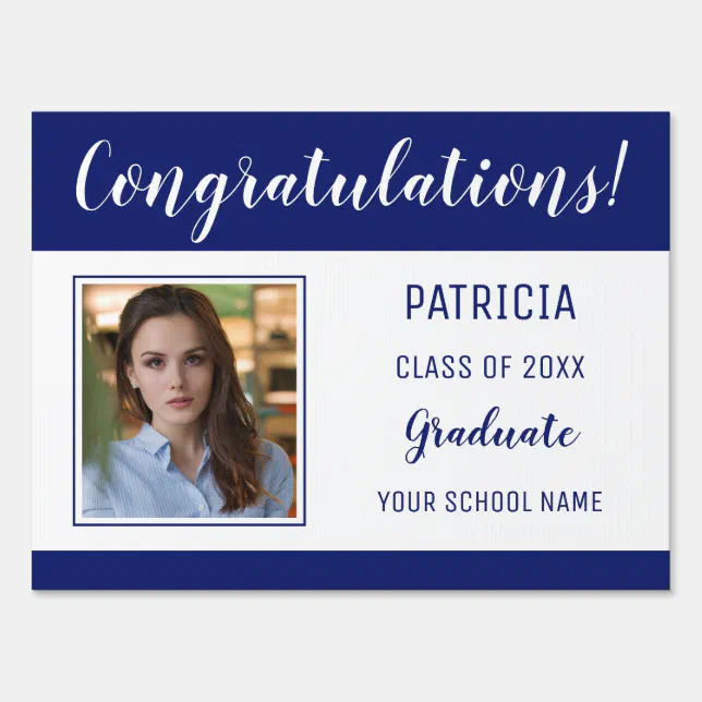 Blue White Congratulations Grad Photo Graduation Sign | Zazzle