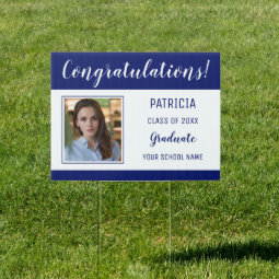 Blue White Congratulations Grad Photo Graduation Sign | Zazzle