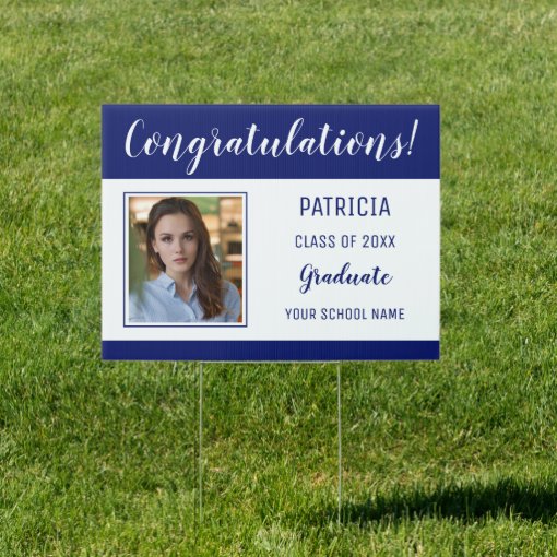 Blue White Congratulations Grad Photo Graduation Sign | Zazzle