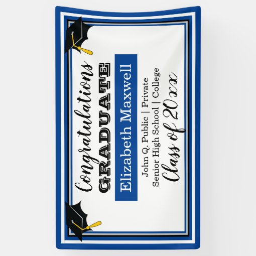 Blue | White Congratulations Graduate Graduation Banner | Zazzle