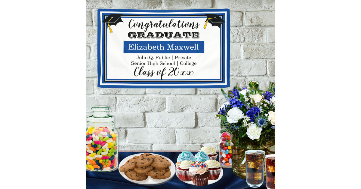 Blue | White Congratulations Graduate Graduation Banner | Zazzle