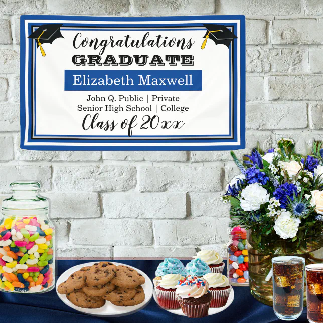 Blue | White Congratulations Graduate Graduation Banner | Zazzle