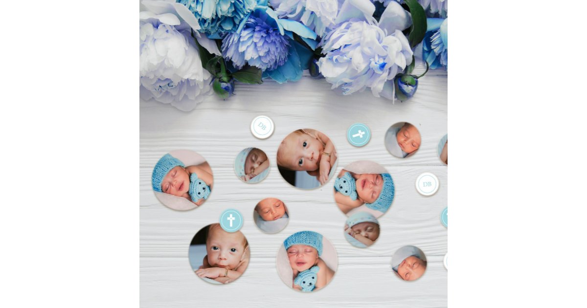 Blue & White Cross - Photo - Baptism Confetti | Zazzle