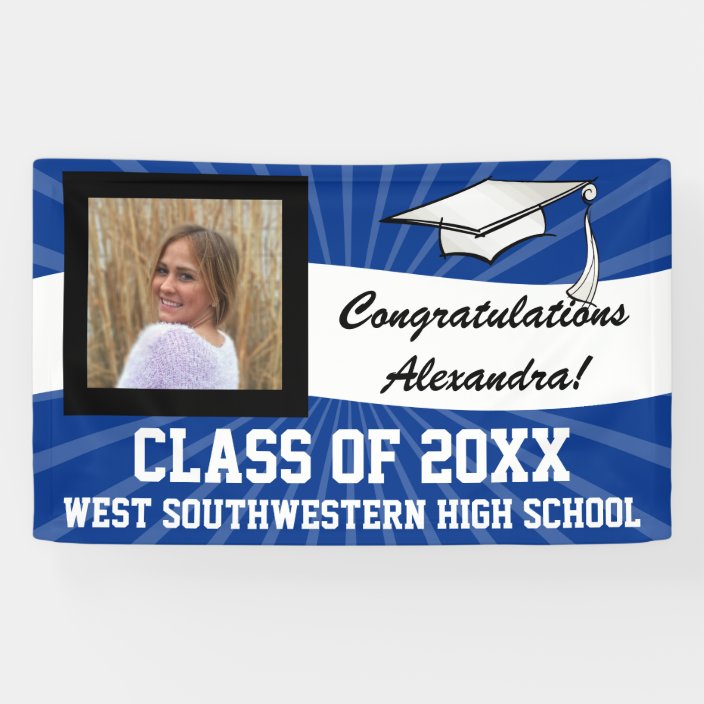 Blue/White Custom Photo Graduation Sign | Zazzle