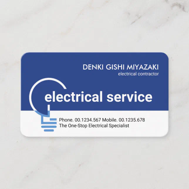 Blue White Electrical Service Contractor Business Card | Zazzle