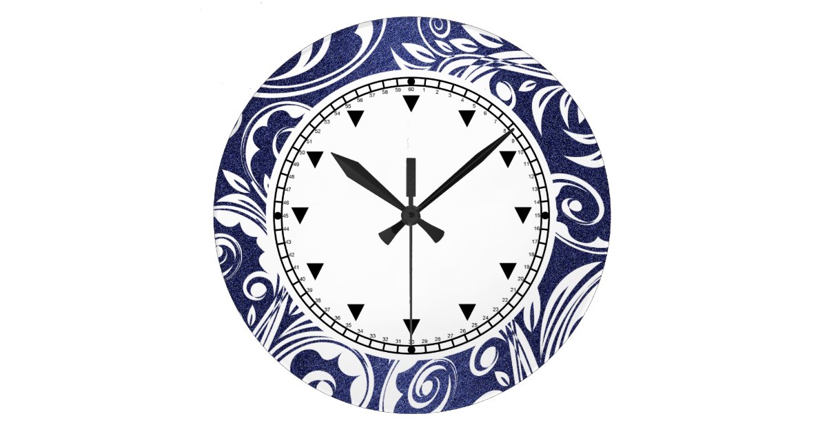 Blue white elegant florals large clock | Zazzle.com