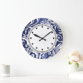 Blue white elegant florals large clock | Zazzle
