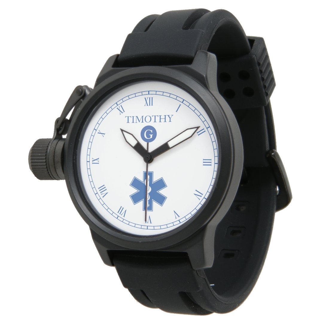 Blue|White EMT Custom Monogram Watch | Zazzle