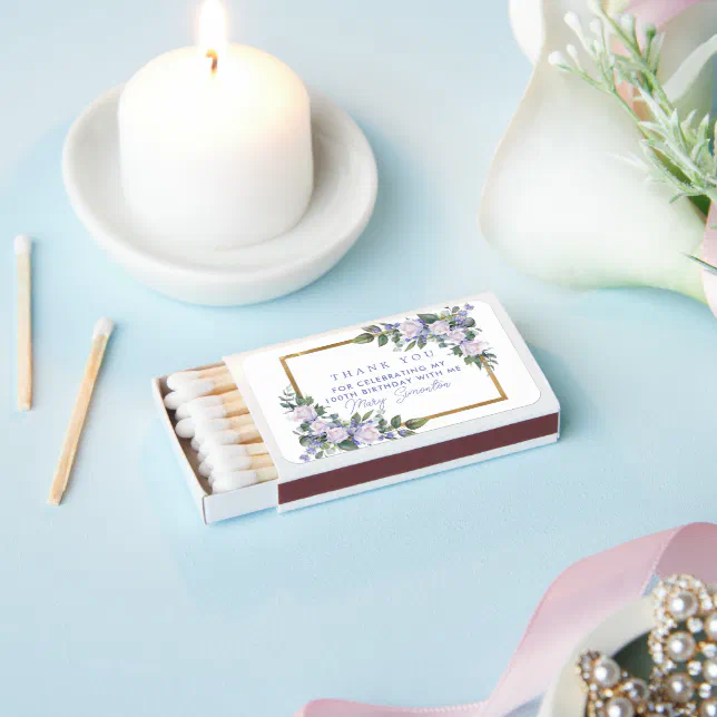 Blue White Floral 100th Birthday Favor Custom Matchboxes | Zazzle