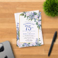 Blue White Floral 75th Birthday Surprise Party Acrylic Invitations | Zazzle