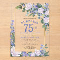 Blue White Floral 75th Birthday Surprise Party Acrylic Invitations | Zazzle