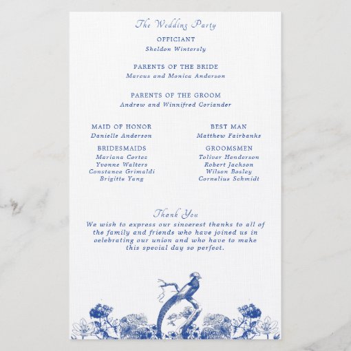 Blue & White Floral China Pattern Wedding Program | Zazzle