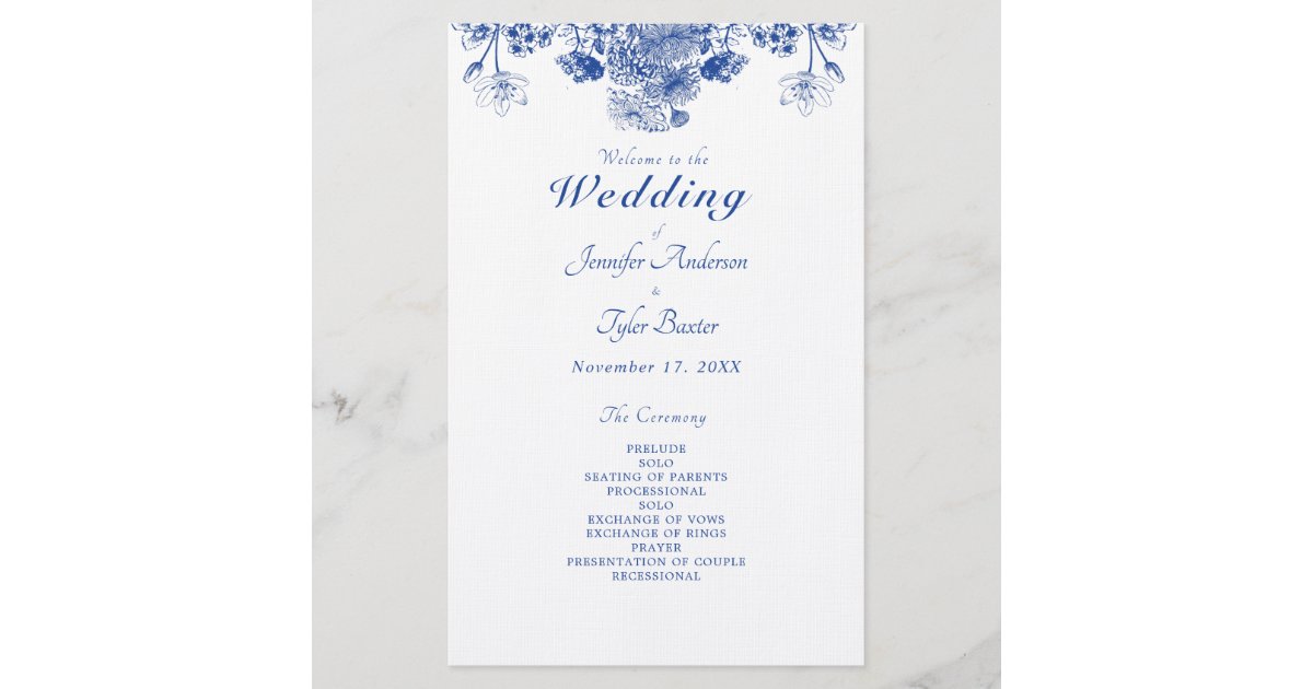 Blue & White Floral China Pattern Wedding Program | Zazzle
