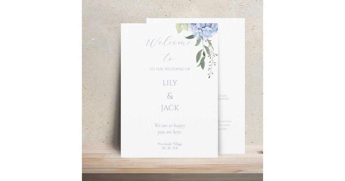 Blue & White Floral Hydrangea Wedding Program | Zazzle