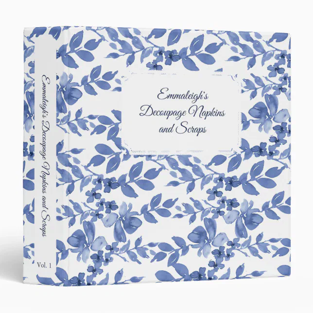 Blue White Floral Leaf Pattern Craft 3 Ring Binder | Zazzle