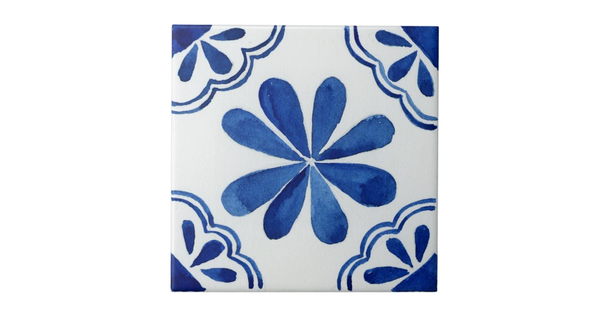 Blue & White Floral Pattern Mediterranean Ceramic Tile | Zazzle