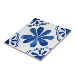 Blue & White Floral Pattern Mediterranean Ceramic Tile | Zazzle