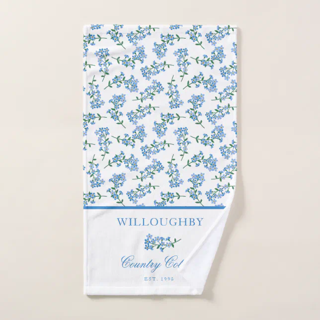 Blue White Forget Me Not Pattern Hand Towel | Zazzle
