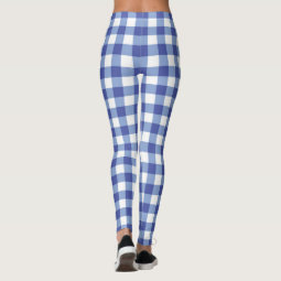 Blue & White Gingham Checker Checks Plaid Leggings | Zazzle