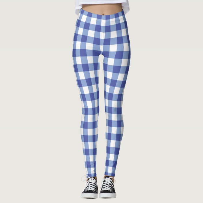 Blue & White Gingham Checker Checks Plaid Leggings | Zazzle.com
